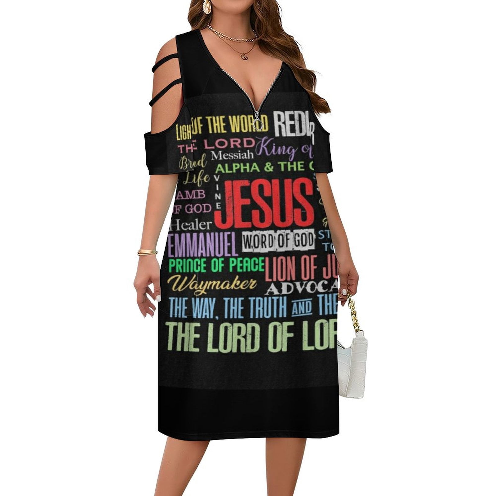 Names of God Lord Jesus Christ - Bible Verse Zipper V Neck Short Sleeve ...