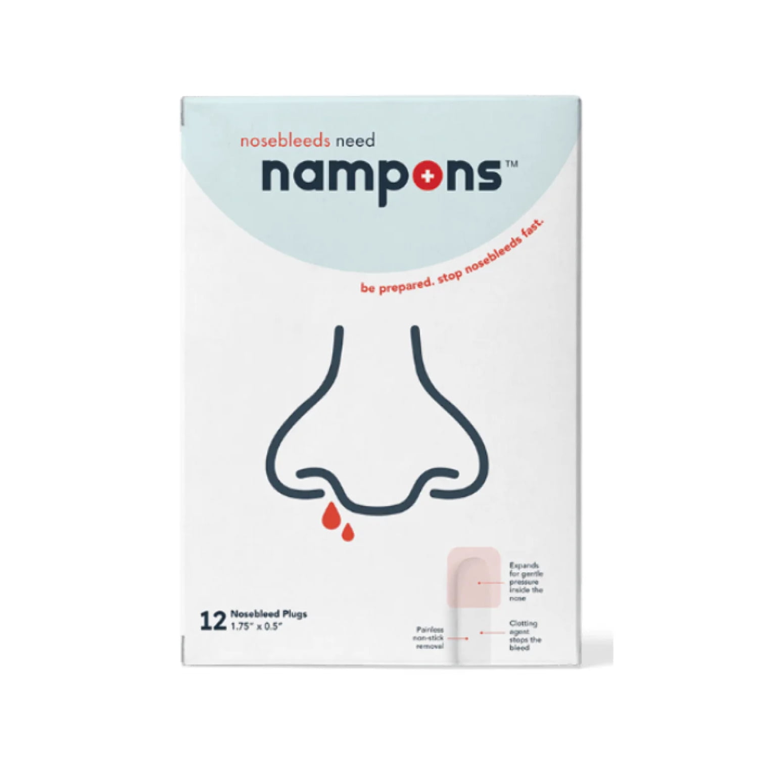 Nampons™ Nose Nasal Strips - 12 Pack with Hypoallergenic Clotting Agent ...