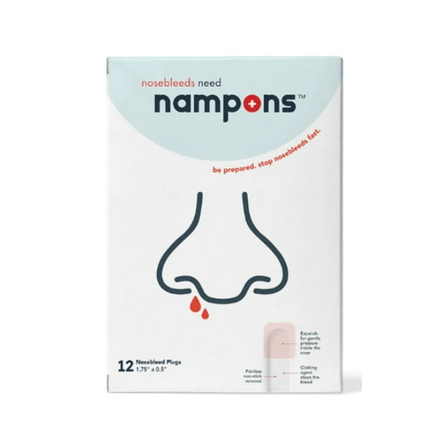 Nampons™ Nose Nasal Strips - 12 Pack with Hypoallergenic Clotting Agent for Fast Nosebleed ...