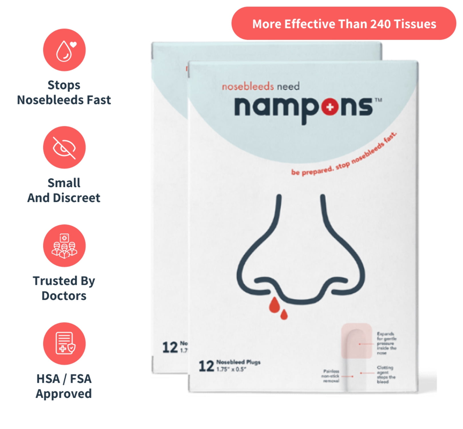 Nampons™ for Nosebleeds - 24 Nasal Strips with Hypoallergenic Clotting Agent to Stop Nosebleeds ...