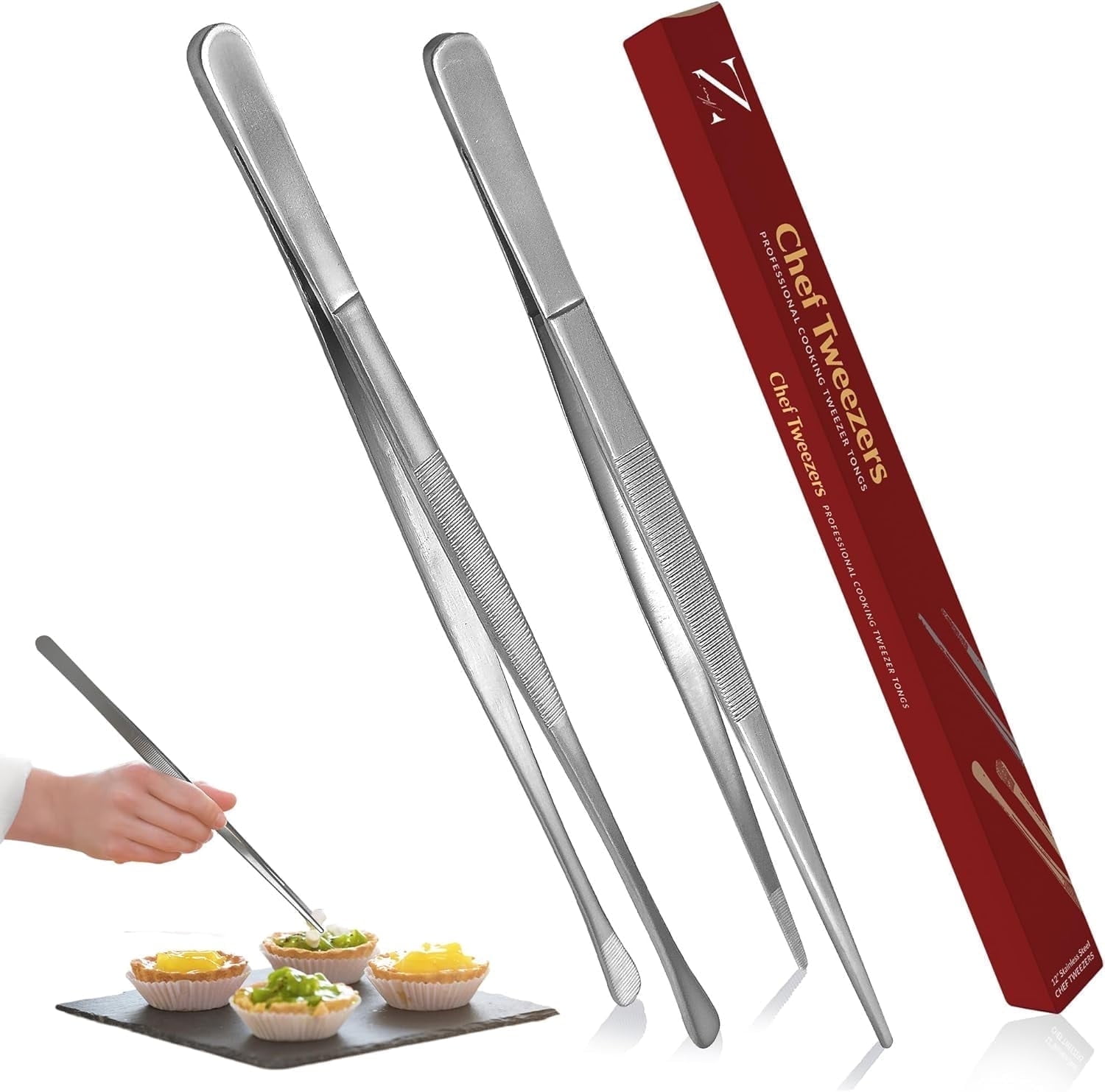Namre' Tweezer Tongs for Cooking -Plating Tweezers - 2 Pack Stainless Steel Cooking Tongs - Thin ...