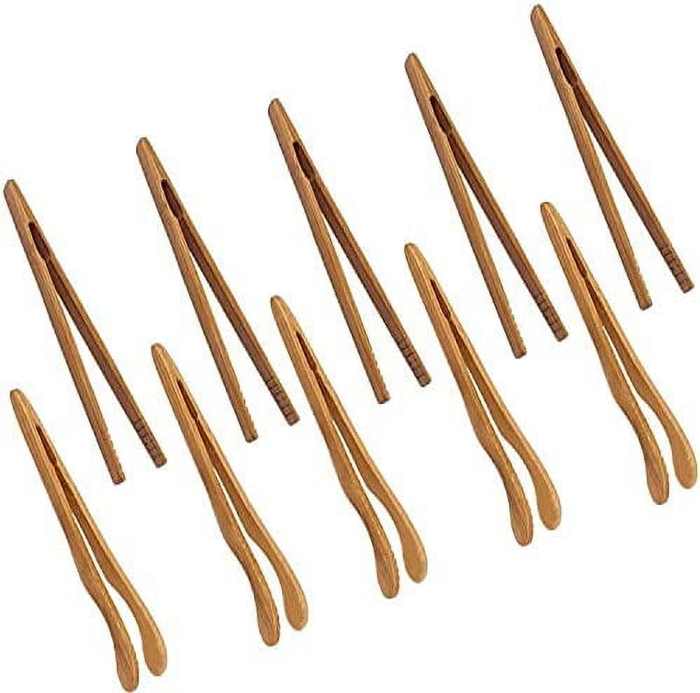 NAMZI 10 pack Bamboo Kitchen Tongs,Reusable Wooden Toaster Tongs for ...