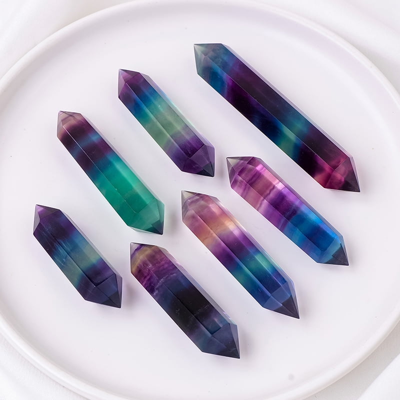 Namzi 2 pieces of colored natural stone crystal double pointed column ...