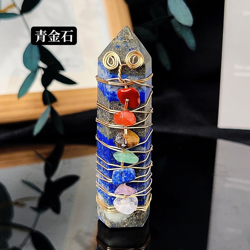 Namzi 2 pieces of natural colorful crushed stone gold wire winding blue ...