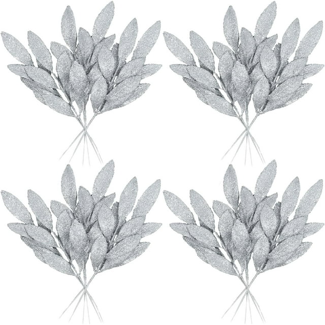 Namzi 24 Pcs Silver Christmas Decor, Fake Gold Leaf Magnolia Leaves ...