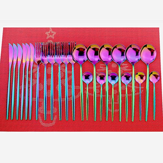 Namzi 24-Piece Silverware Set - Stainless Steel Reusable Utensils Forks ...