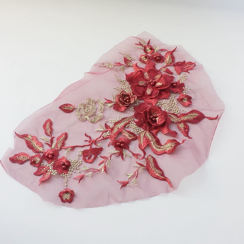 Namzi 2PCS Flower Fabric Beaded Lace Applique, 3D Embroidered Patch for ...