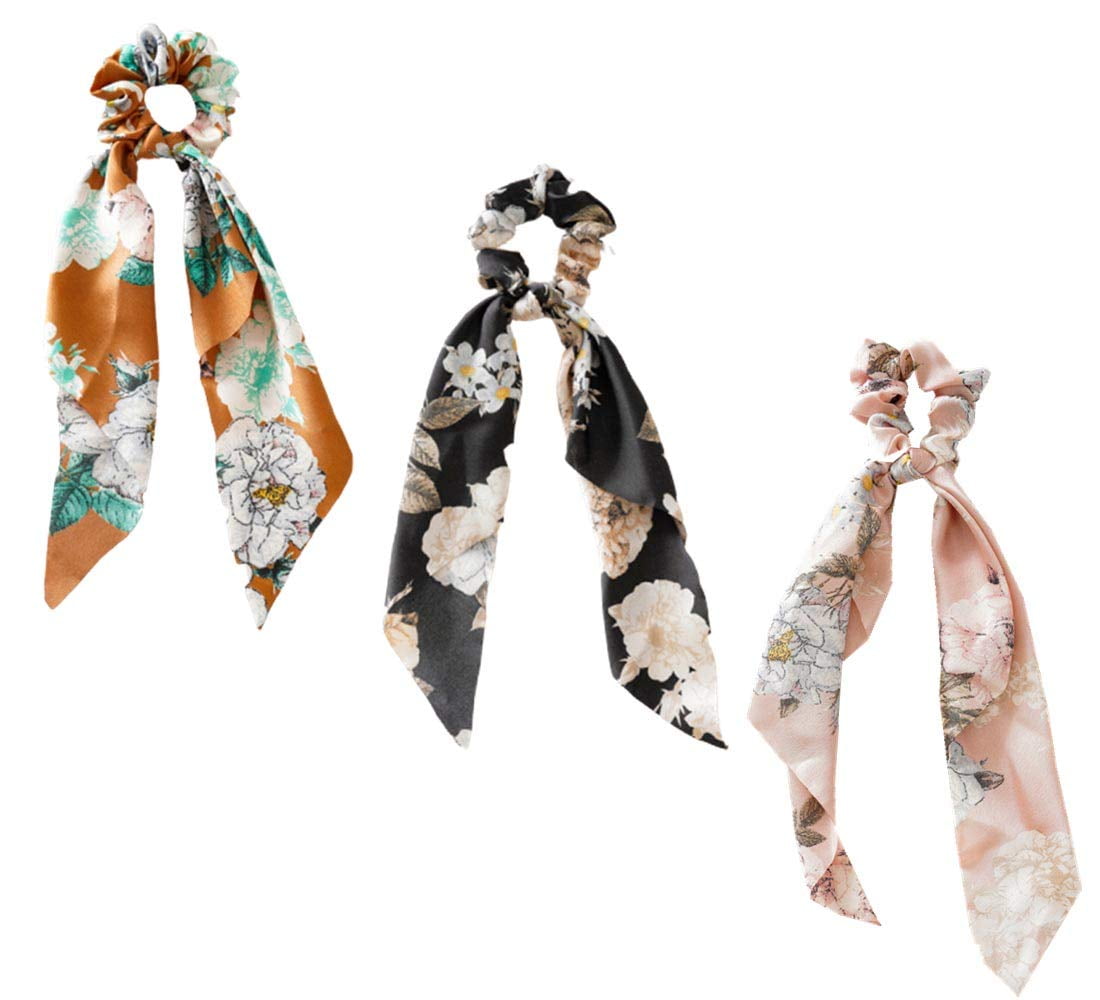 NAMZI 3 Packs Scarf Scrunchies, Polka Dot Daisy Flower Hair Scarf ...