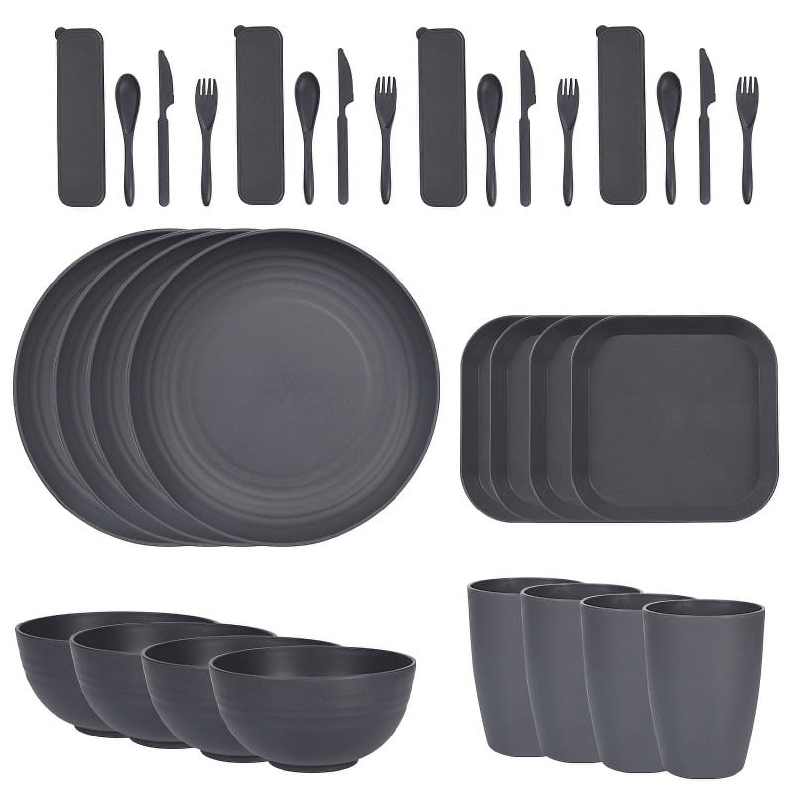 Namzi 32pcs Wheat Straw Dinnerware Sets for 4 - Lightweight Unbreakable ...