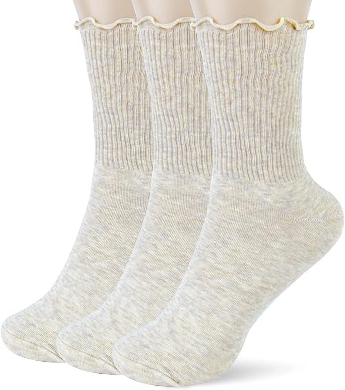 Namzi 3pcs Womens Cotton Socks - Ruffle Turn Cuff Sock - Casual Crew ...
