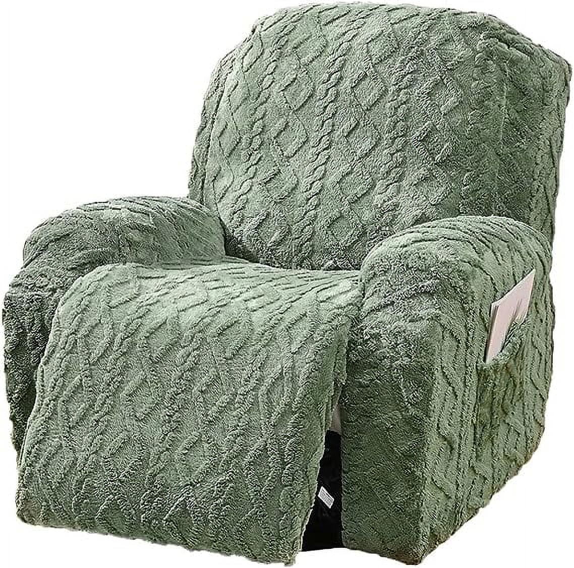 Namzi 4 Pieces Geometric Jacquard Plush Recliner Slipcovers Soft Fuzzy ...