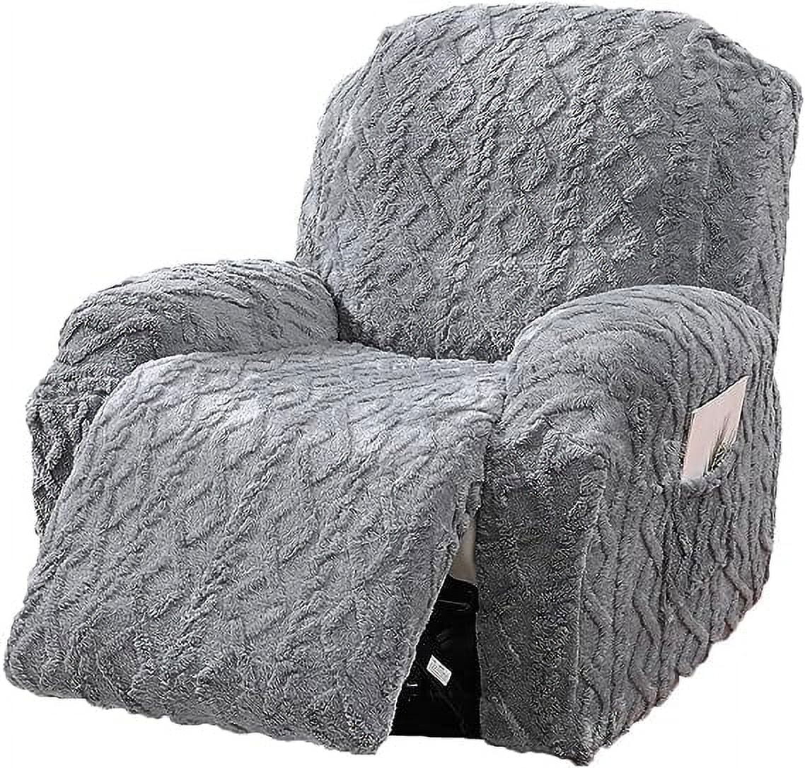 Namzi 4 Pieces Geometric Jacquard Plush Recliner Slipcovers Soft Fuzzy ...