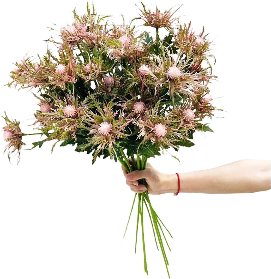 Namzi 5 Branch Pink Artificial Thistle Flowers Bouquet, Silk Fake ...
