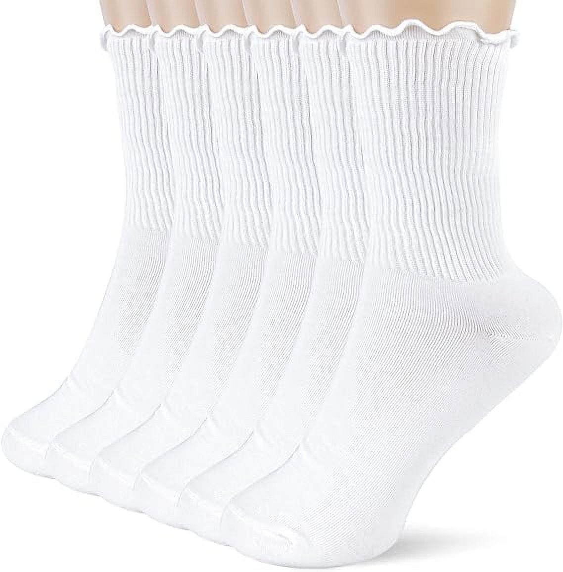 Namzi 6pcs Womens Cotton Socks - Ruffle Turn Cuff Sock - Casual Crew ...