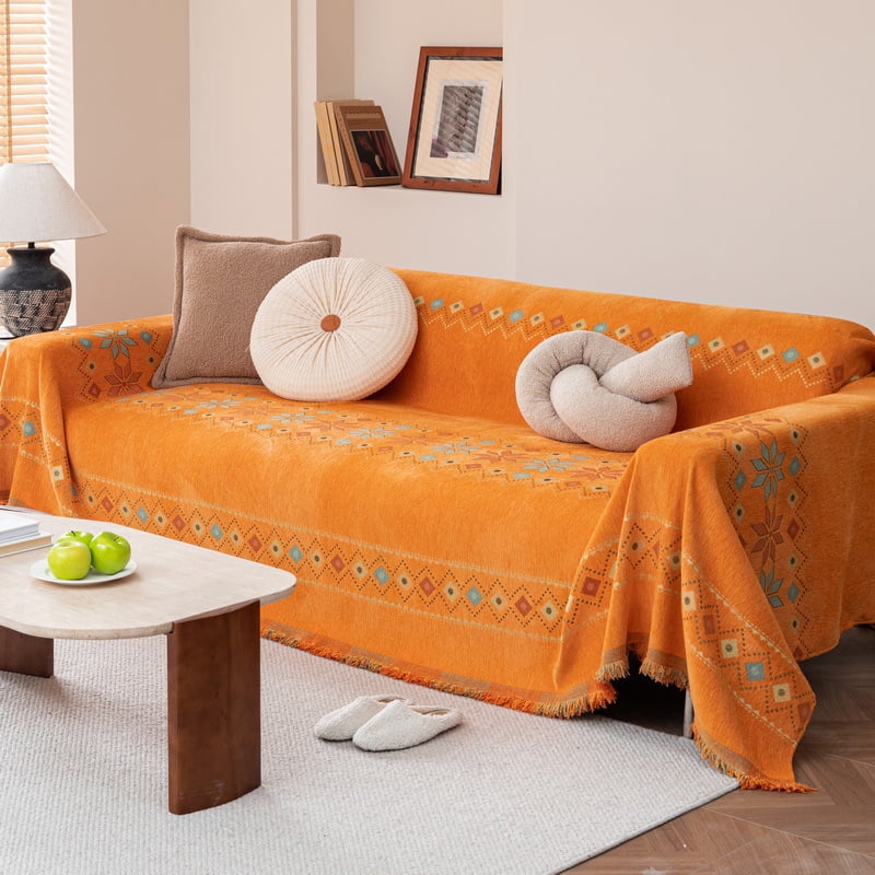 Namzi Couch Cover Orange Chenille Sofa Covers Boho Sofa Towel Cover for ...