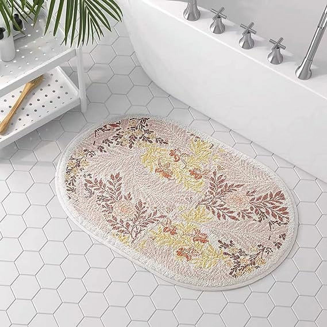 Namzi Elegant Leaf Printed Bathroom Rug Mat Ultra Soft and Water ...