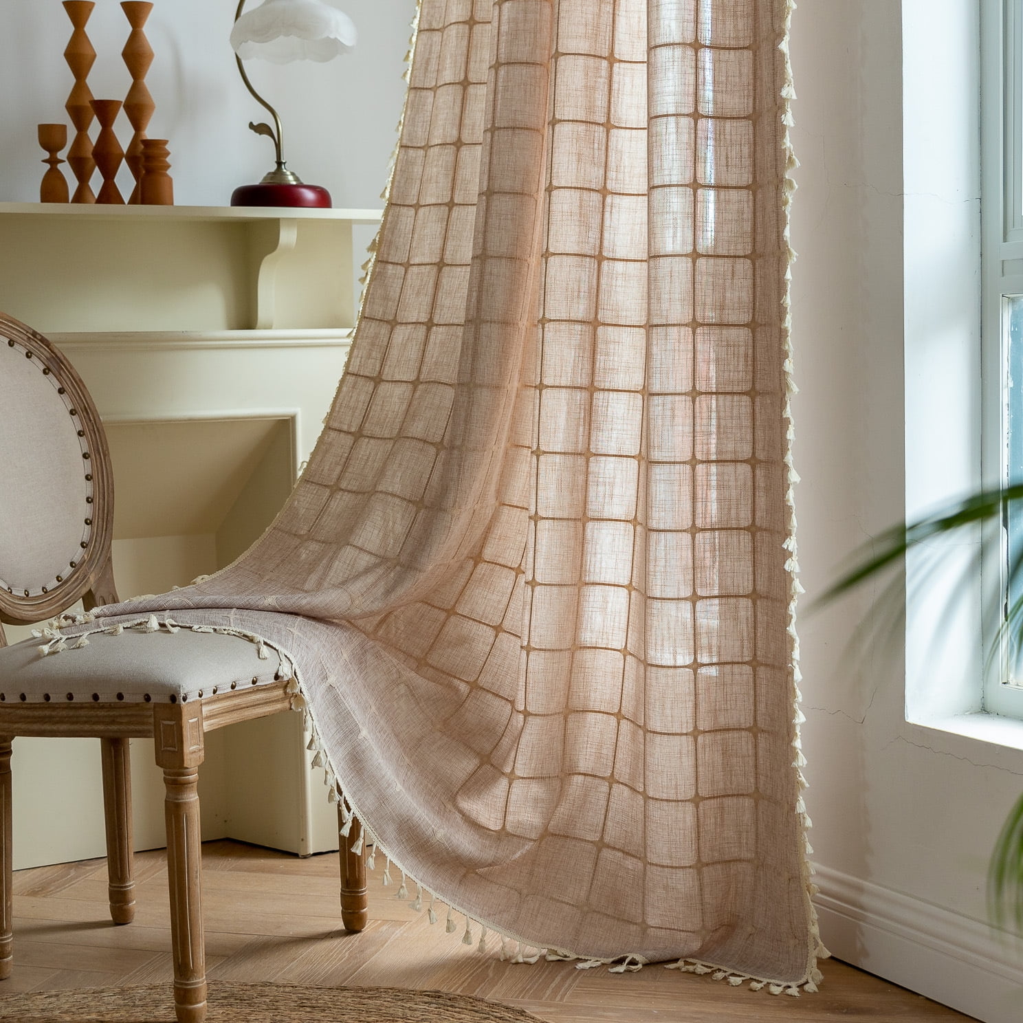 Namzi Floor Length Rod Pocket Curtains - 1 slice Light brown Curtains for Bedroom, 214*132cm ...