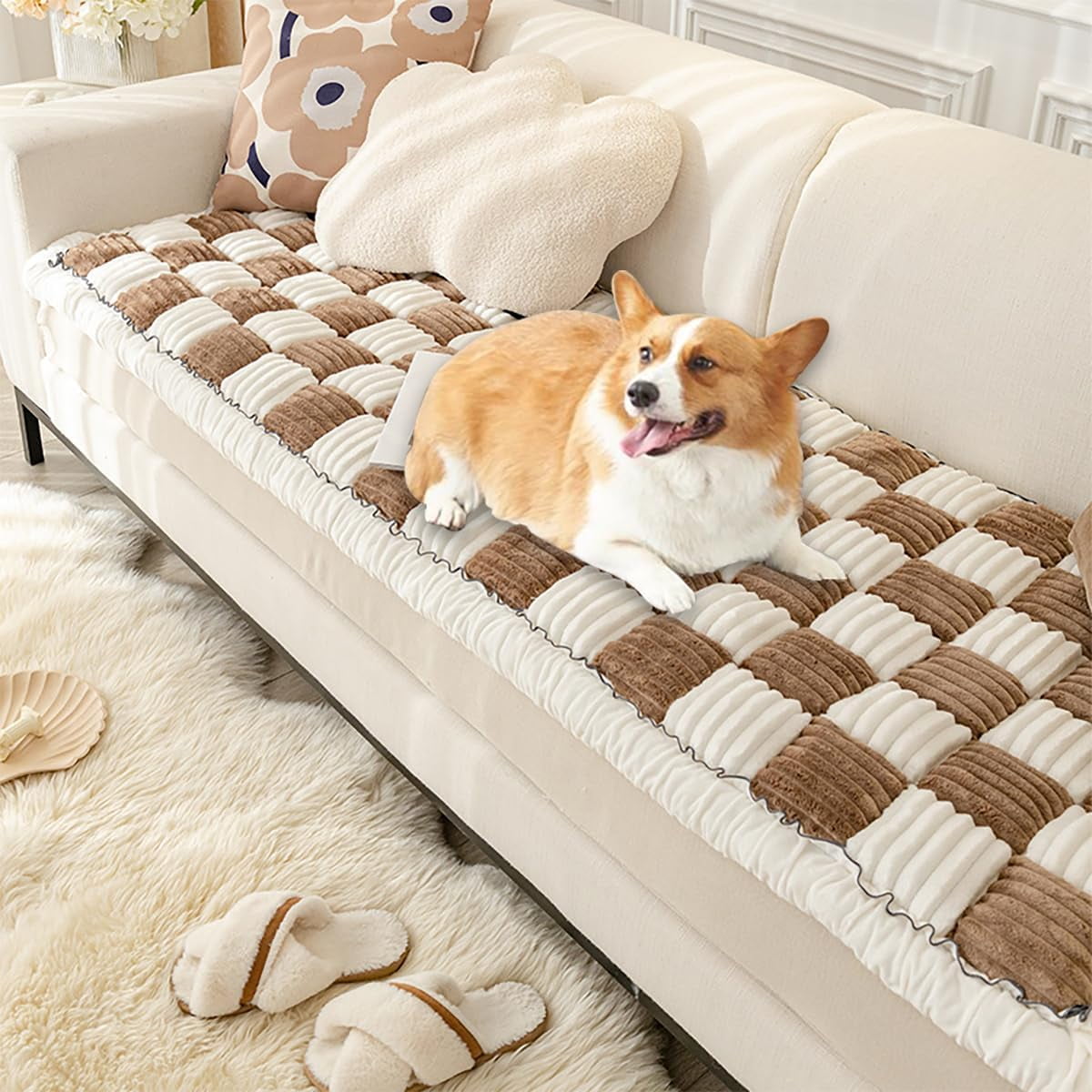 Namzi Fuzzy Couch Covers for Pets, Couch Protector for Dogs Garden Chic ...
