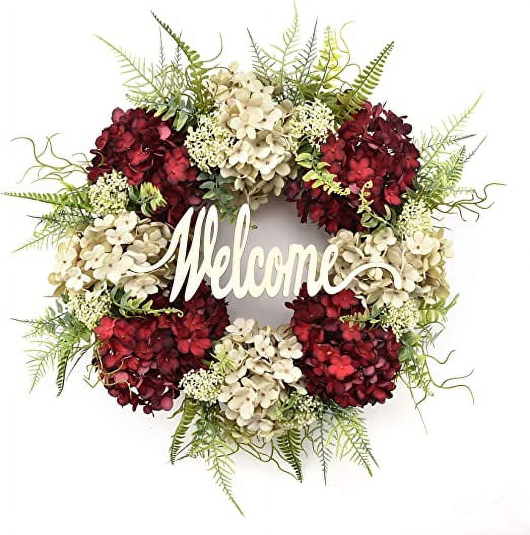 NAMZI Hello Wreath for Front Door Handmade Hydrangea Wreath,letter ...