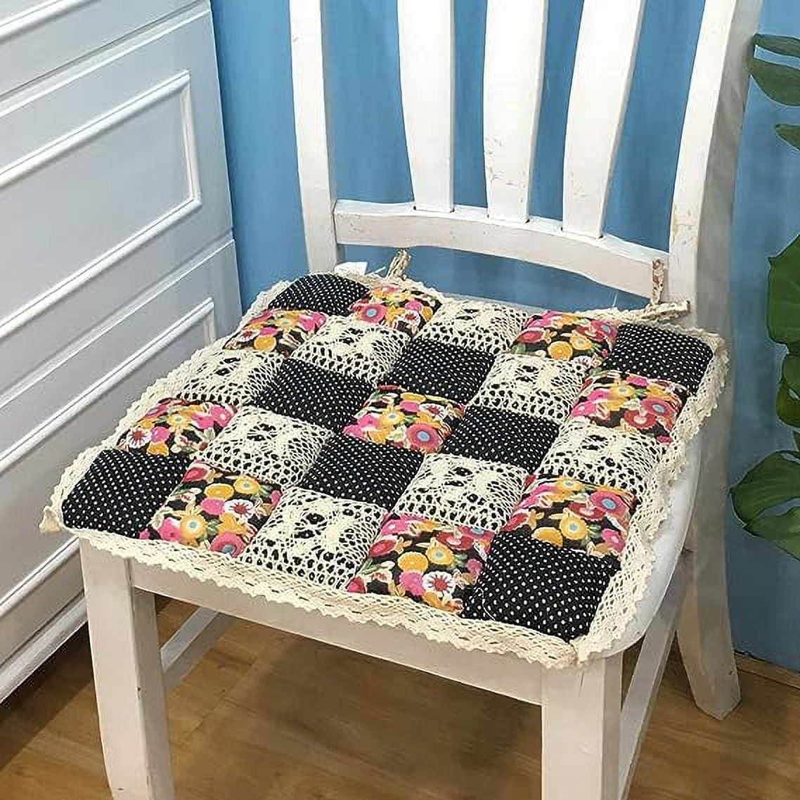 Namzi Patchwork Chair Pad with Ties No Slip Lace Trim Chair Cushion ...