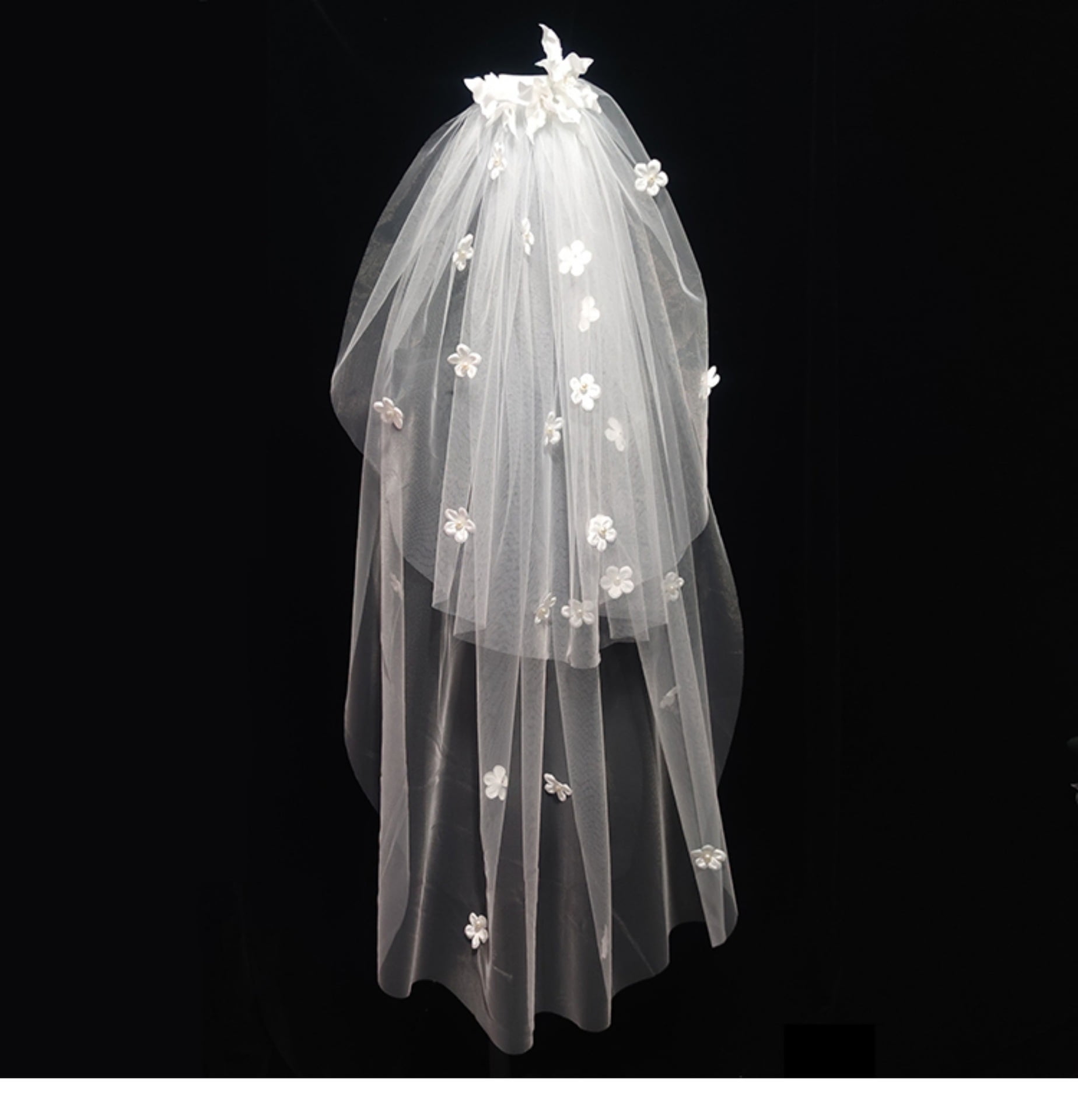 Namzi Pearl flower Lace Appliqued Bride Wedding Veil with Comb 2-Tier ...