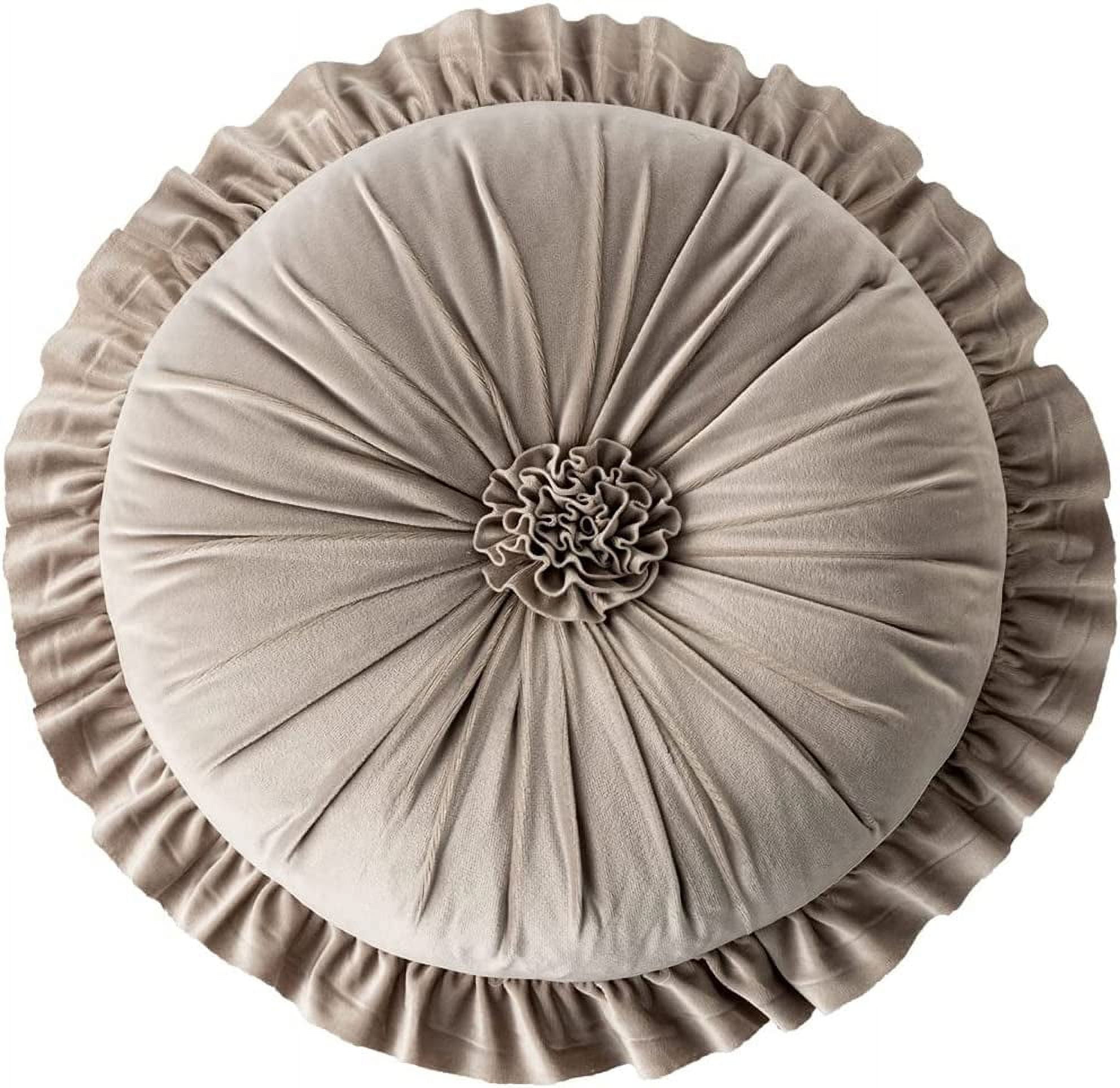 Namzi Round Throw Pillow with Ruffles, Pumkin Pleated Velvet Chair ...