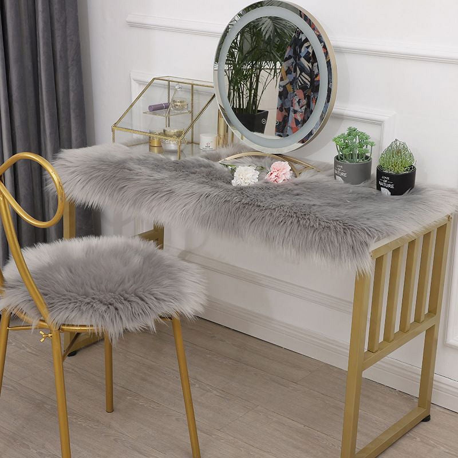 Namzi Solid Color Plush Table Runner,Faux Sheepskin Decorative Shaggy ...