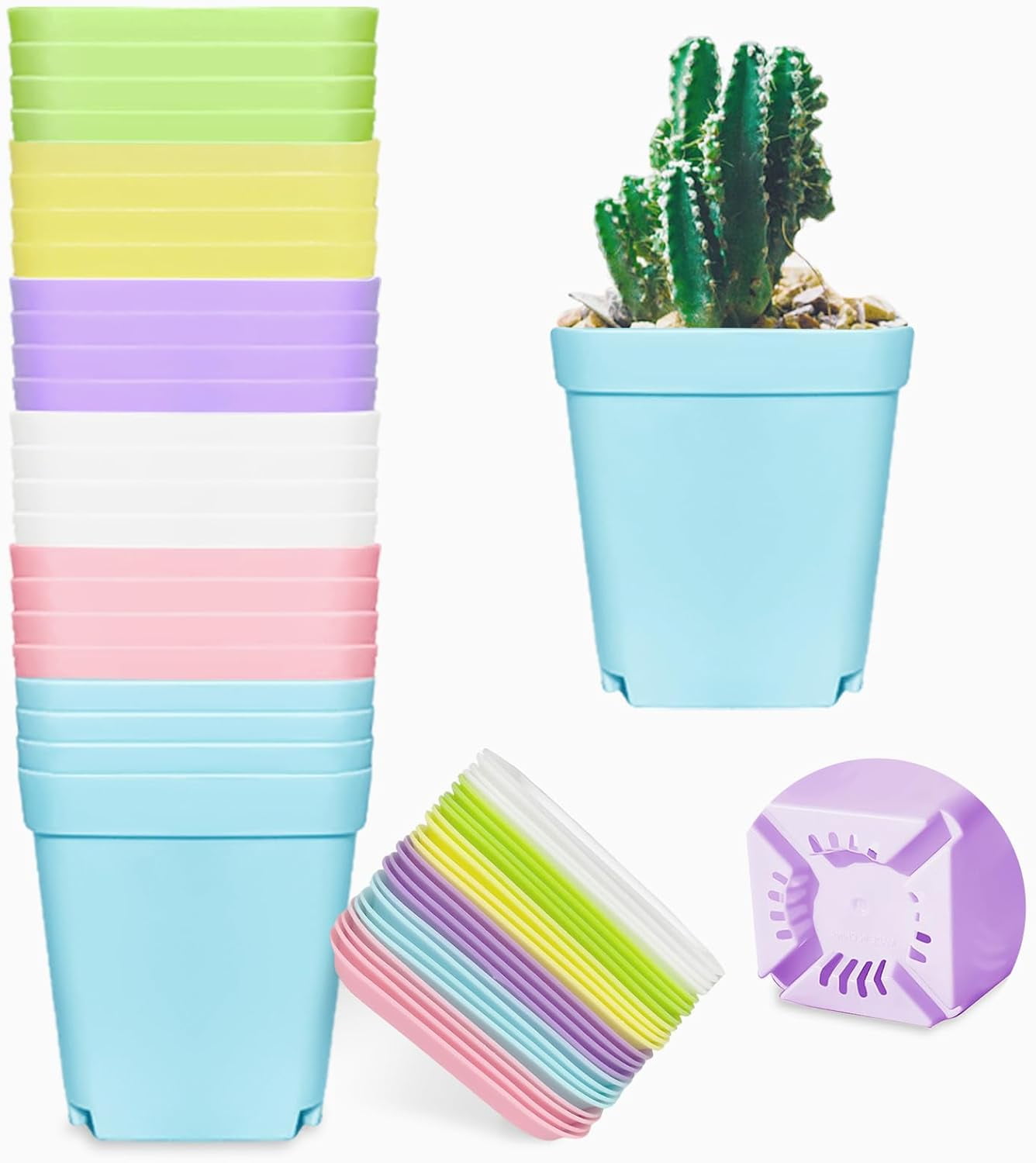 Namzi -a 24 Pack 3inch Multi Color Square Plastic Plant Pots,Seedling ...