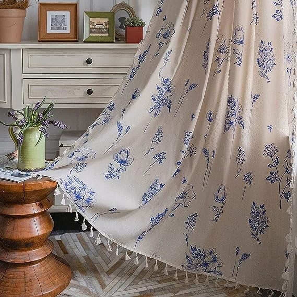Namzi -a Farmhouse Cotton Linen Window Curtain Panel with Tassels ...
