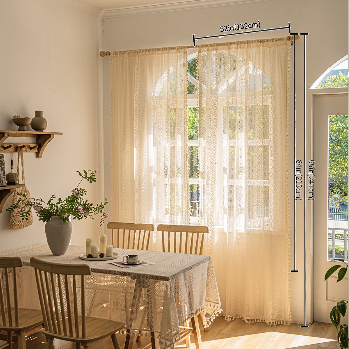 Namzi-b 2-piece set Bohemian style natural wood color lace screen ...