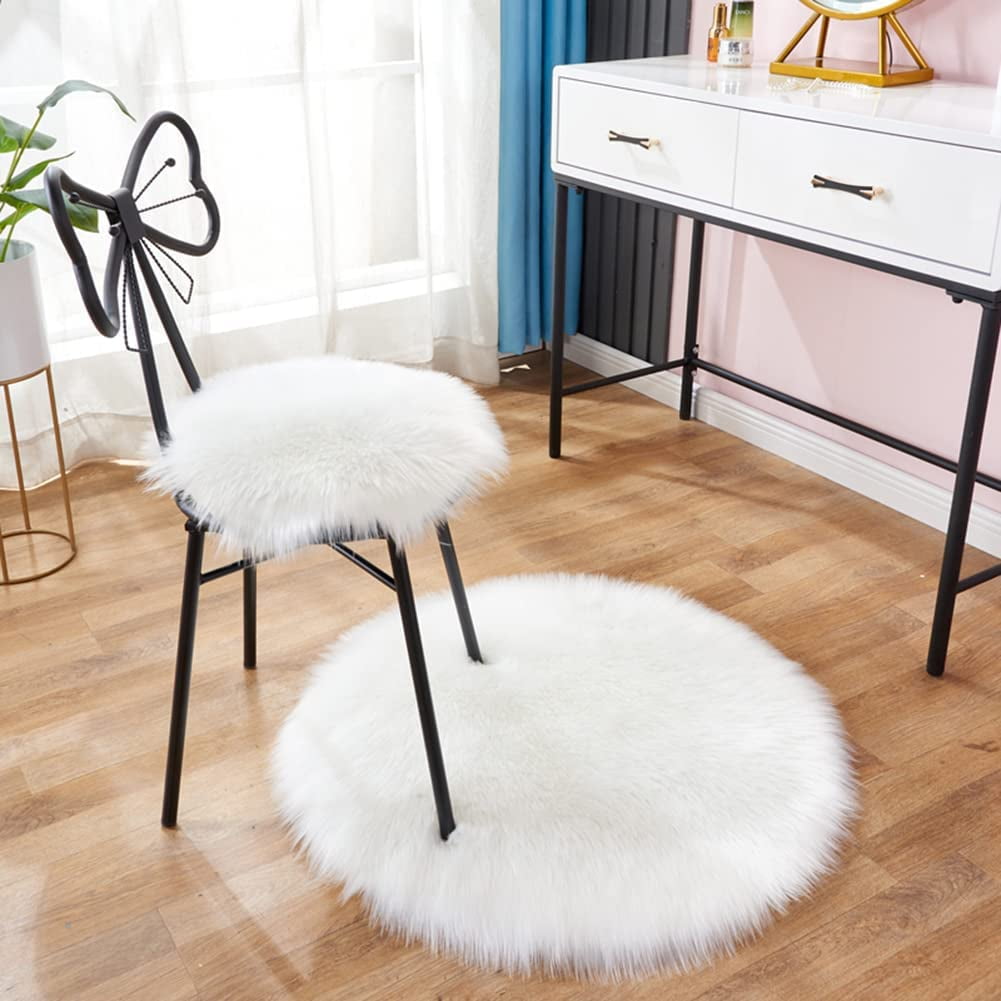 Namzi-b Round Faux Fur Sheepskin Area Rug Super Soft Fluffy Chair Cover ...