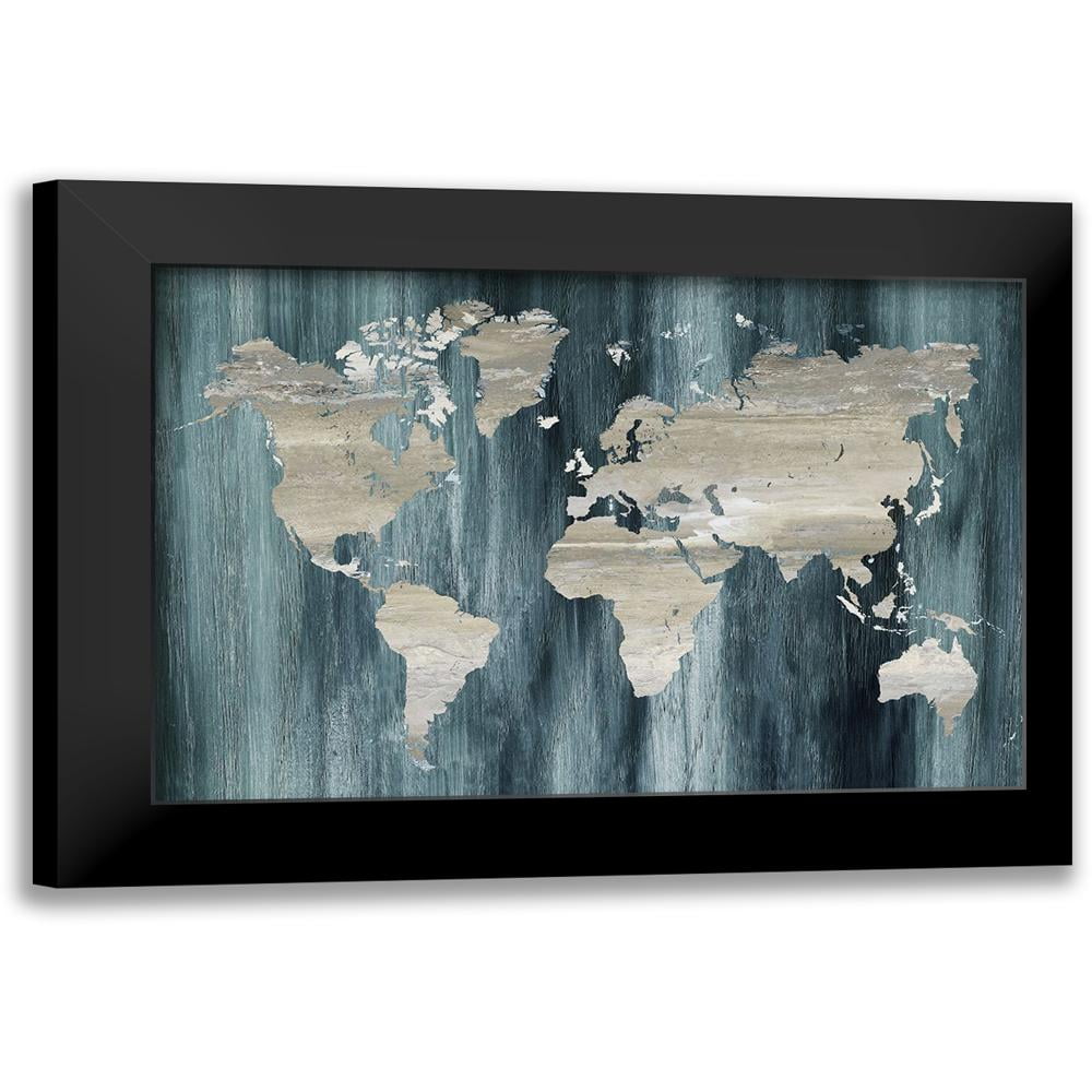 Nan 24x17 Black Modern Framed Museum Art Print Titled - Navy World Map ...