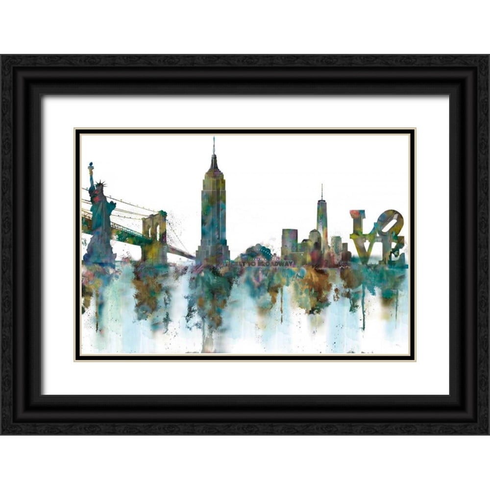 Nan 24x17 Black Ornate Wood Framed with Double Matting Museum Art Print Titled - Ny Skyline ...