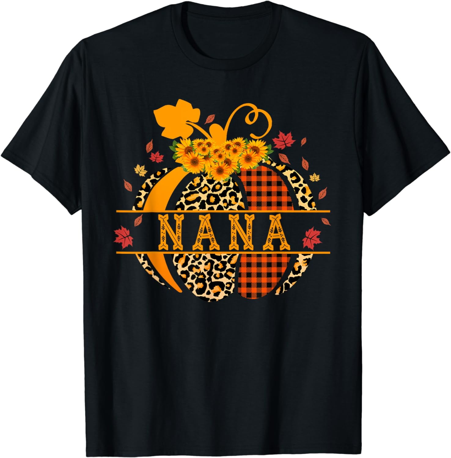 Nana Leopard Print Pumpkin for Grandma Nana Women Fall T-Shirt ...