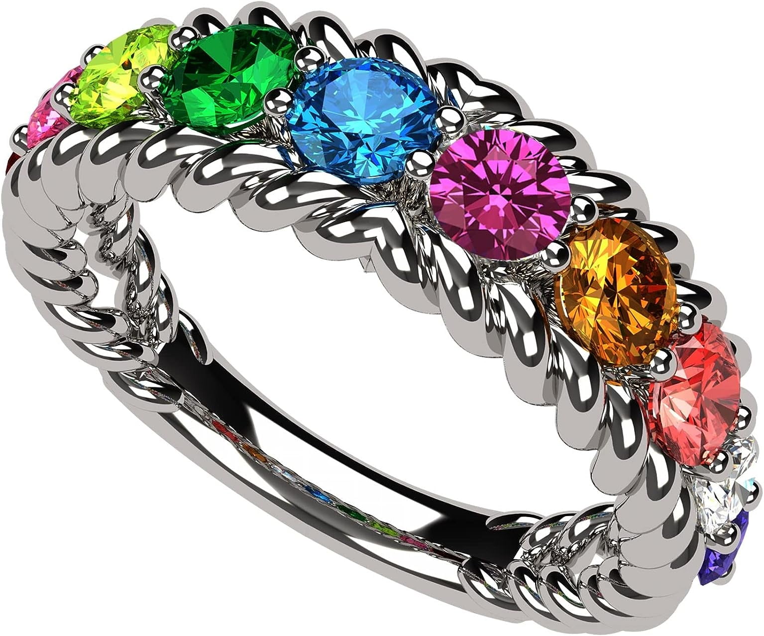 Nana Rope Mothers Ring 4 Birthstones 1-10 Simulated, 10K White Gold ...