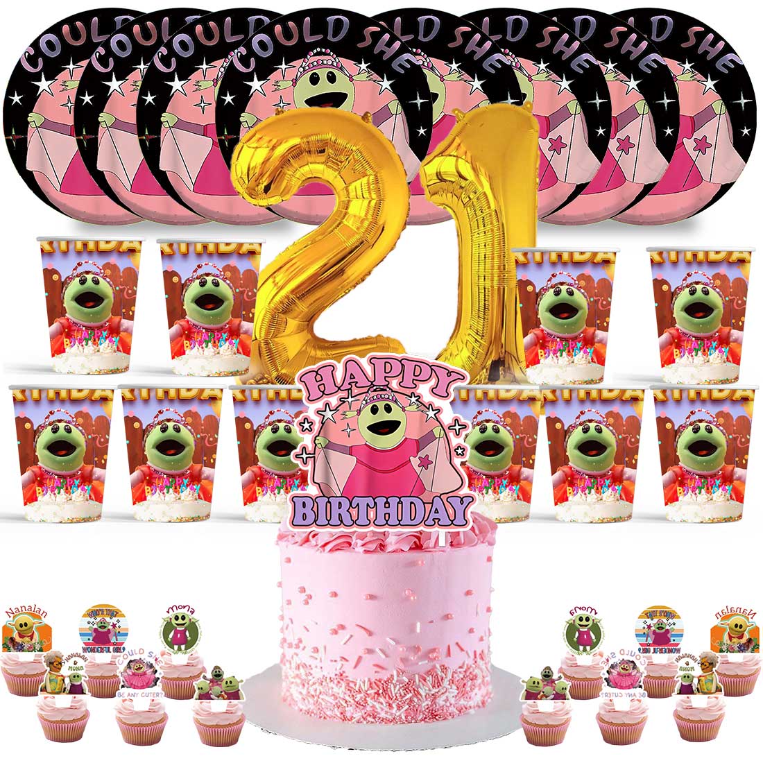 Nanalan Birthday 21th Cups Party Supplies Plates Fans Decorations Cake ...