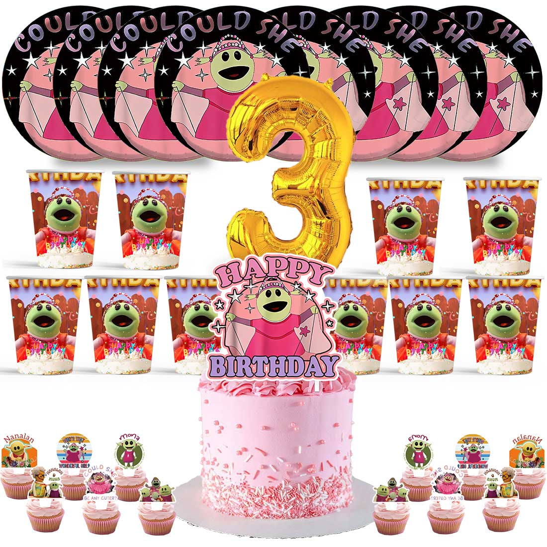 Nanalan Birthday 3rd Cups Party Supplies Plates Fans Decorations Cake ...