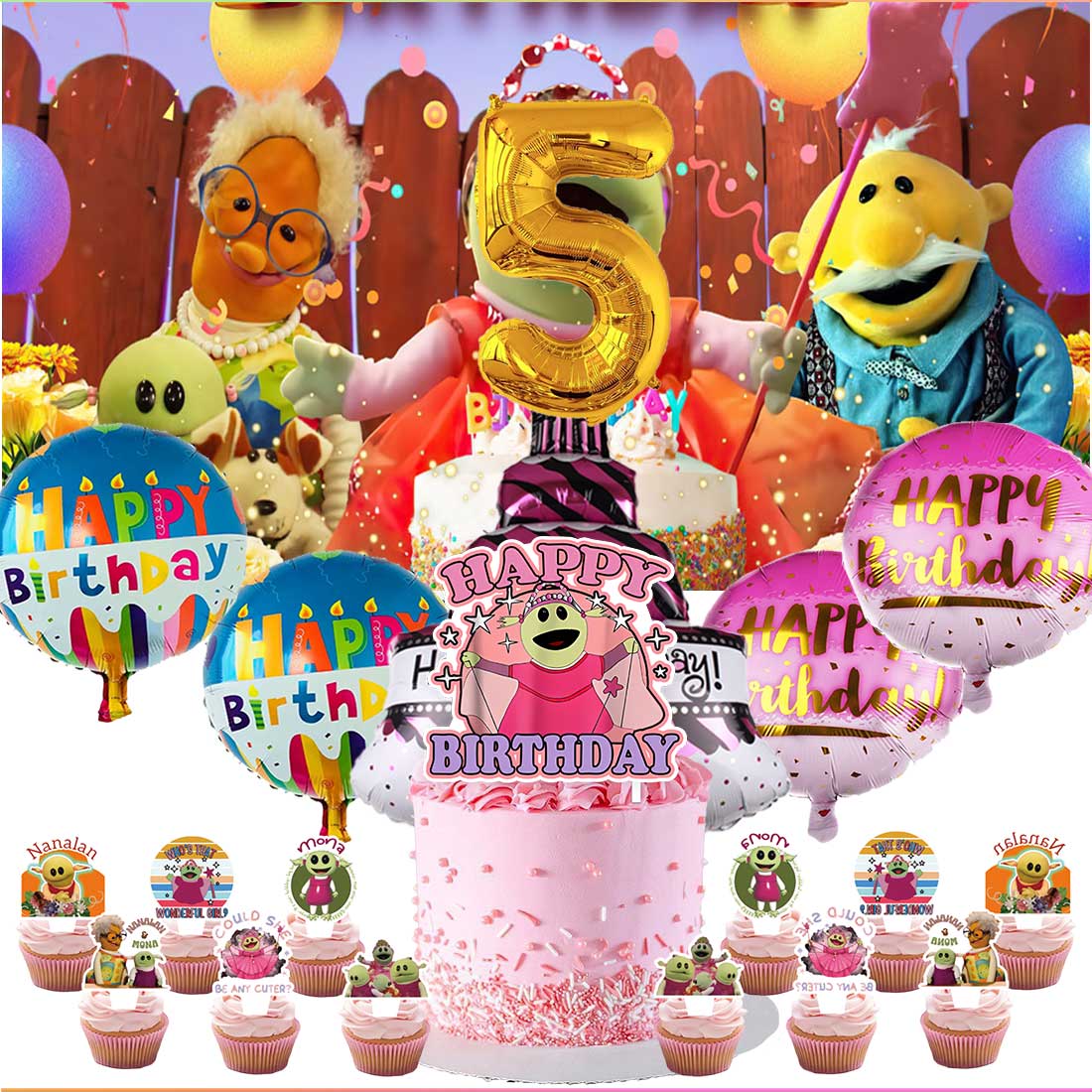 Nanalan Party Supplies Decor 5th Kit Balloons Birthday Cake Topper ...