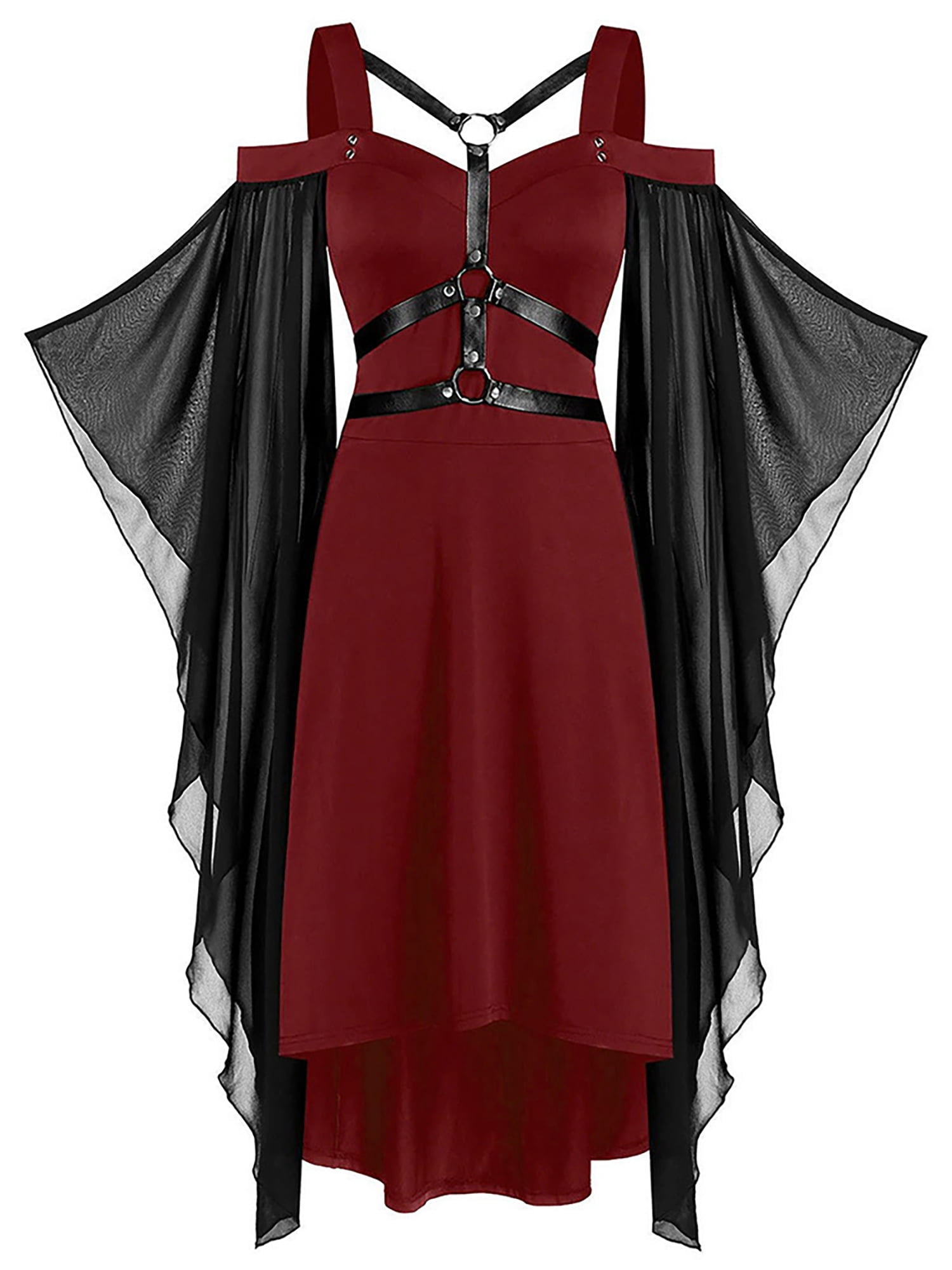 Nananla Women Halloween Gothic Dress Asymmetrical Sleeve Slip Dress ...