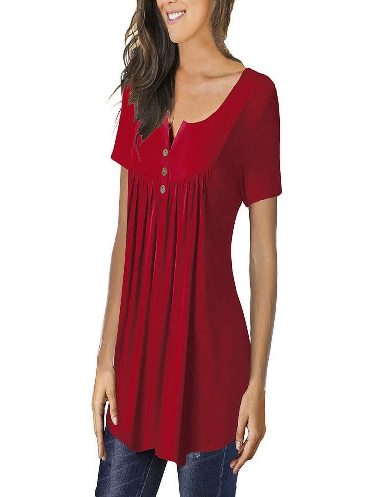 Nananla Women’s Short Sleeve Pleated Buttons T-shirt Top - Walmart.com