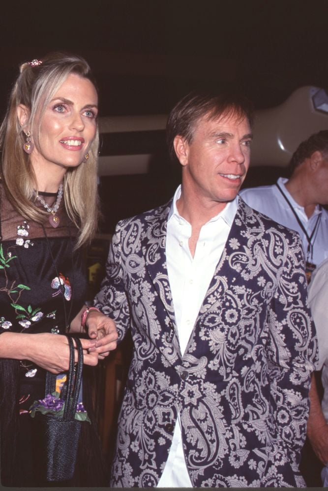 Nancy Davis In Black Sheer Floral Dress & Tommy Hilfiger In Paisley ...