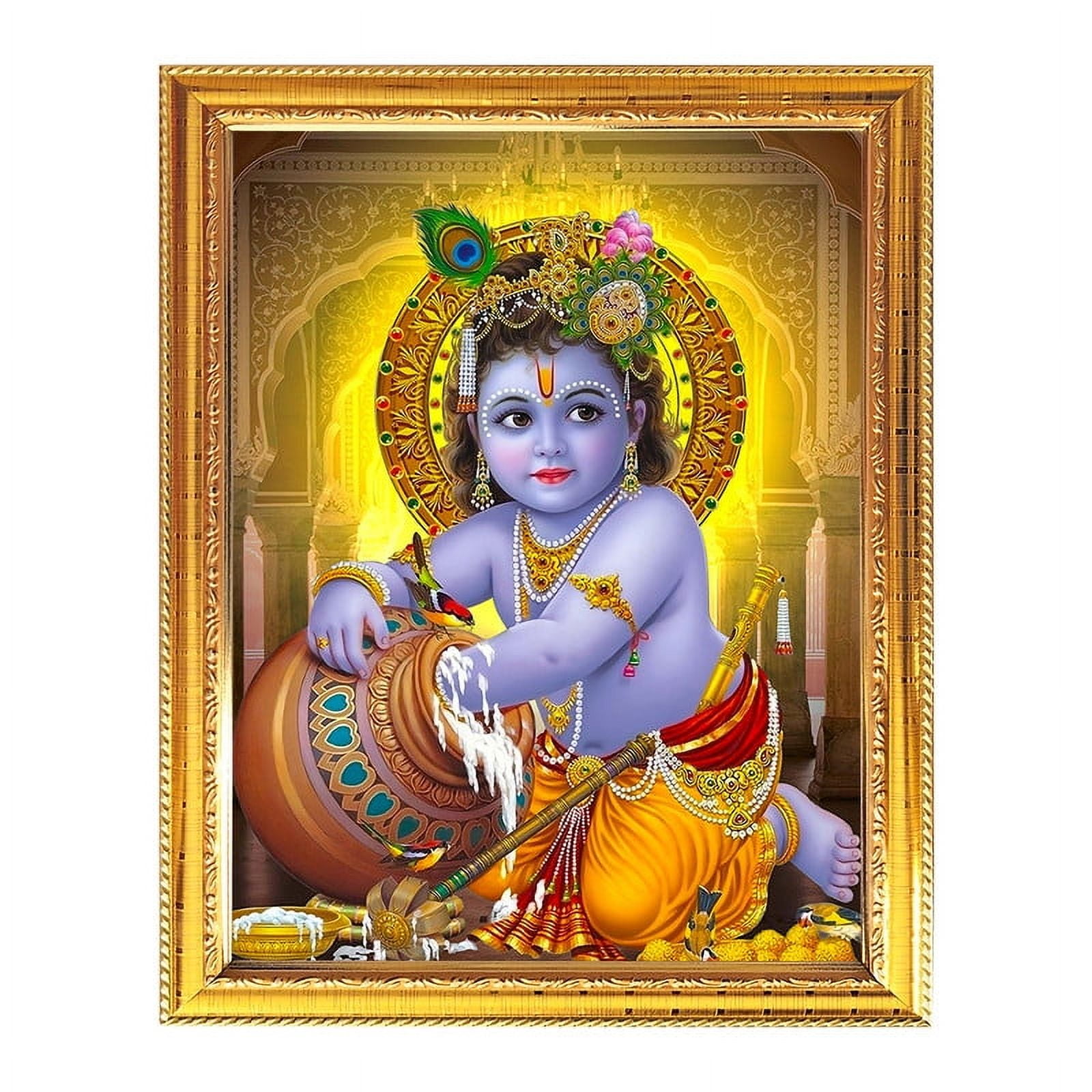 Nand Gopal Indian God Photo With Golden Frames For Pooja And Wall Gift ...