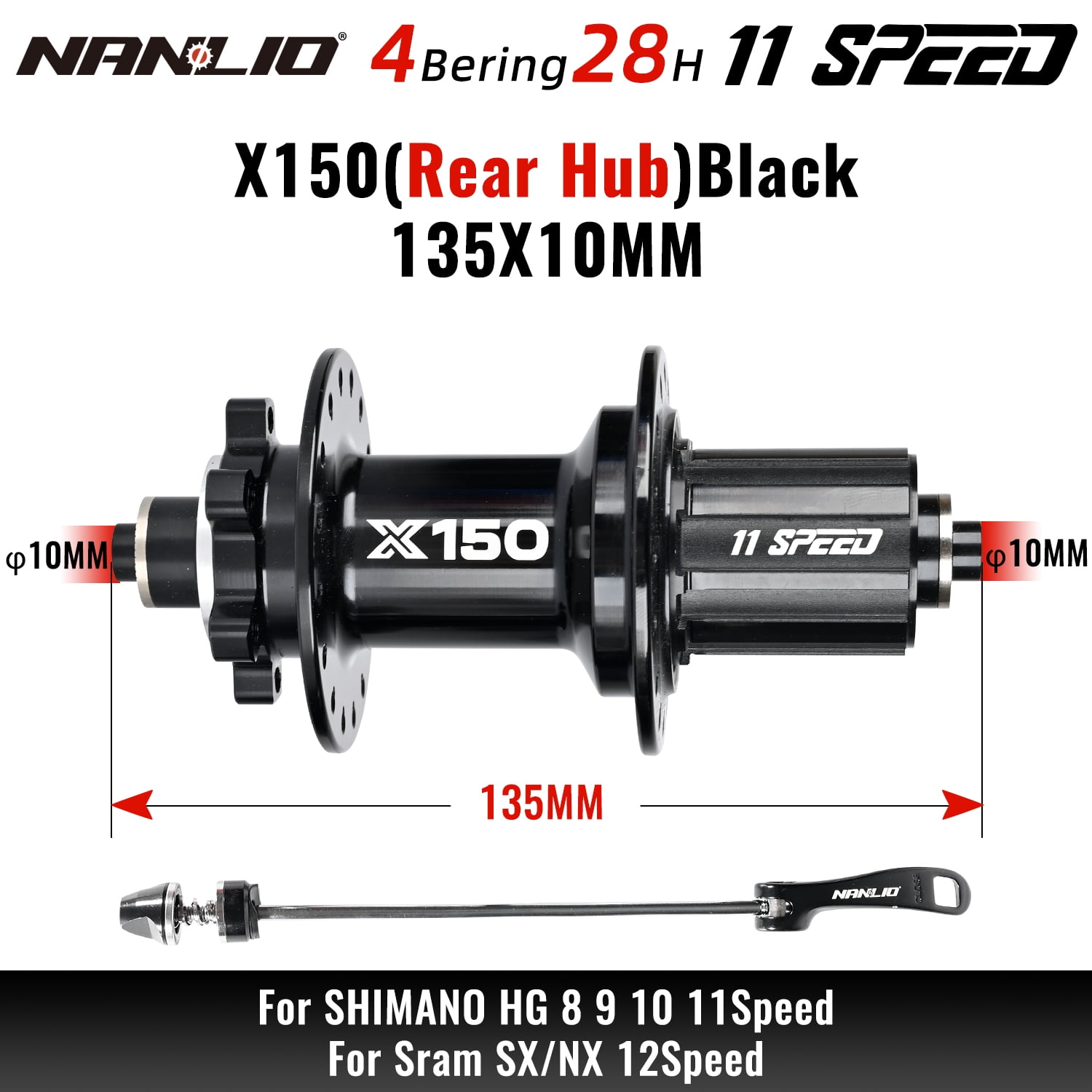 Nanlio Bicycle Hub X150 6 Pawl 3 Tooth 150 Click 32 28 36 Hole HG SX NX ...