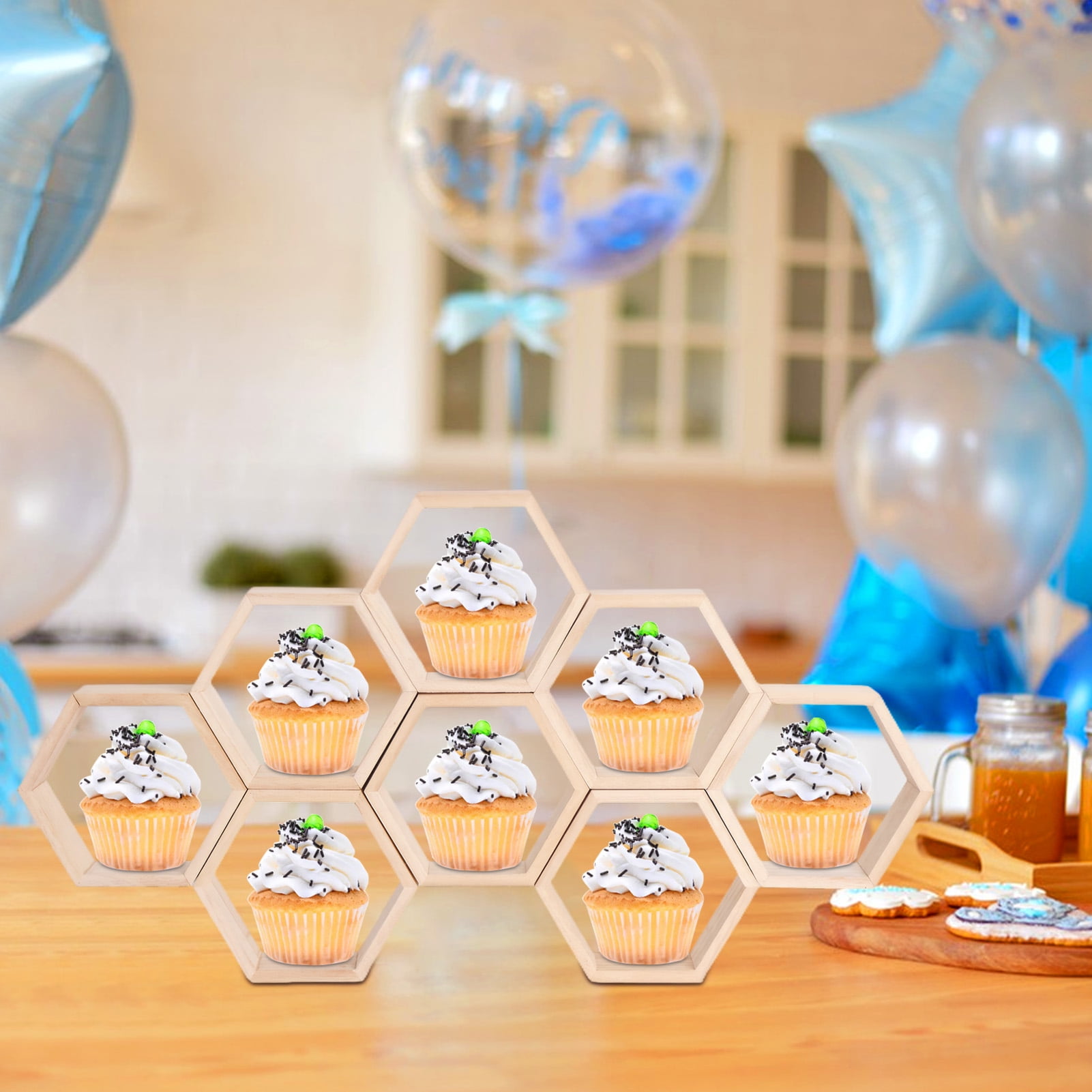 Nanly 16Pcs Hexagon Honeycomb Cupcake Stand, Wooden Cupcake Stand with ...