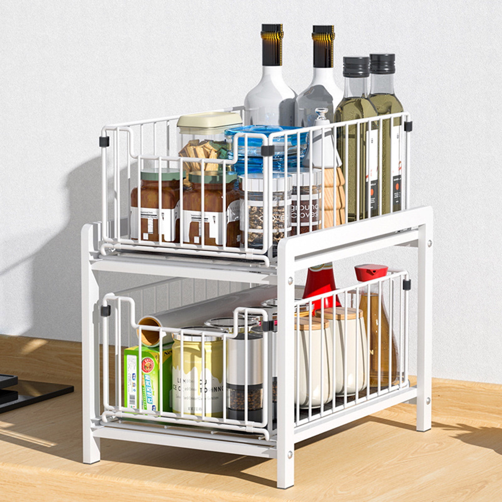 Nanly 2-Tier Under Sink Organizer for Kitchen, Sliding Basket Drawer ...