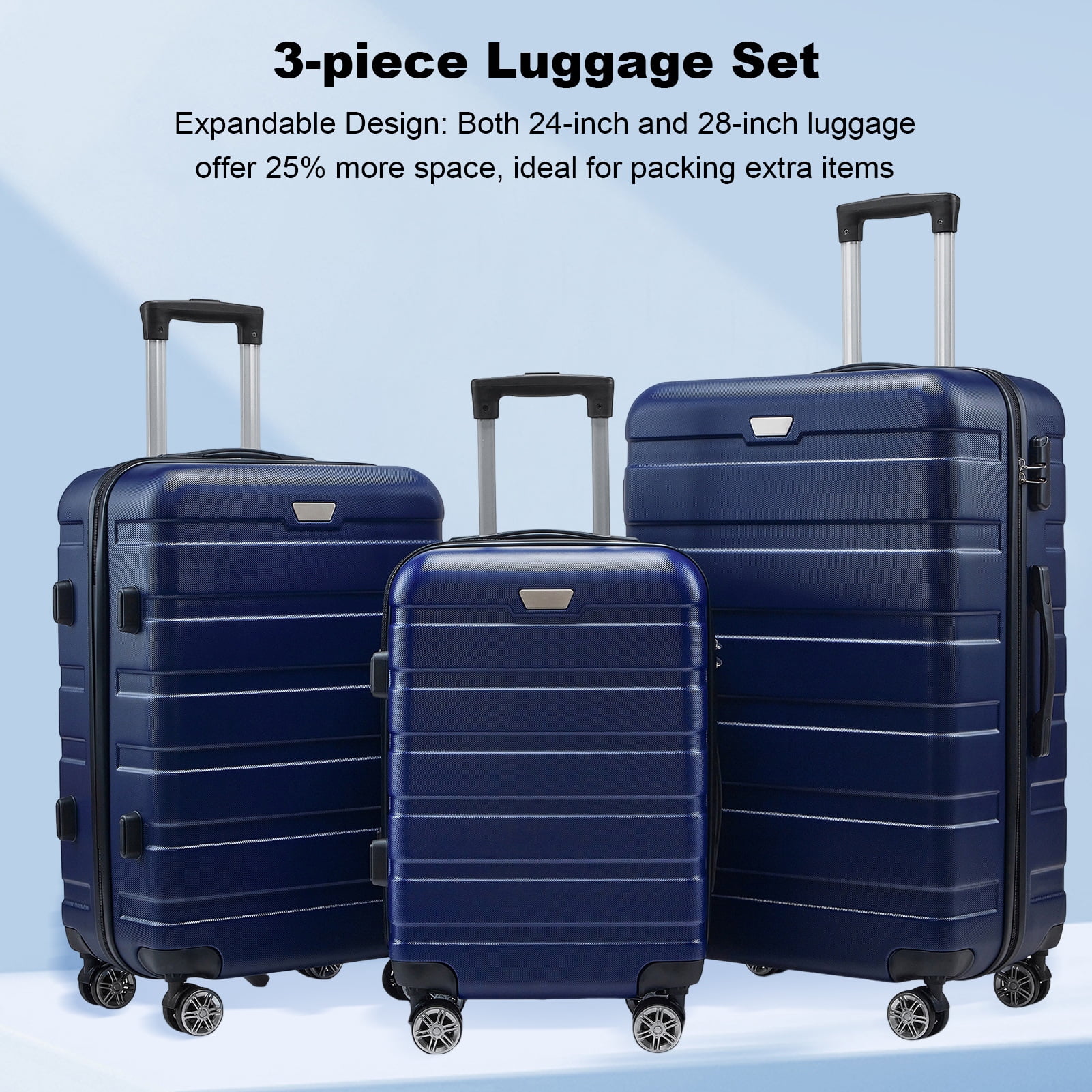 Nanly 3 Pcs/Set Luggage Set Different Sizes Large Hard Shell Spinner ...