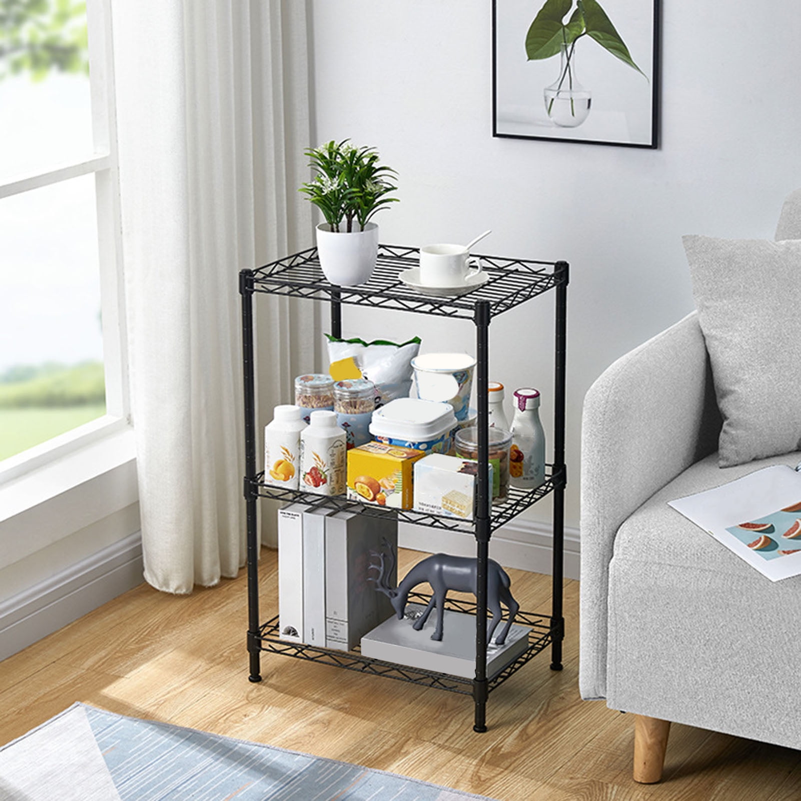 Nanly 3-Tier Storage Shelving Unit, Adjustable Metal Wire Rack Kitchen ...