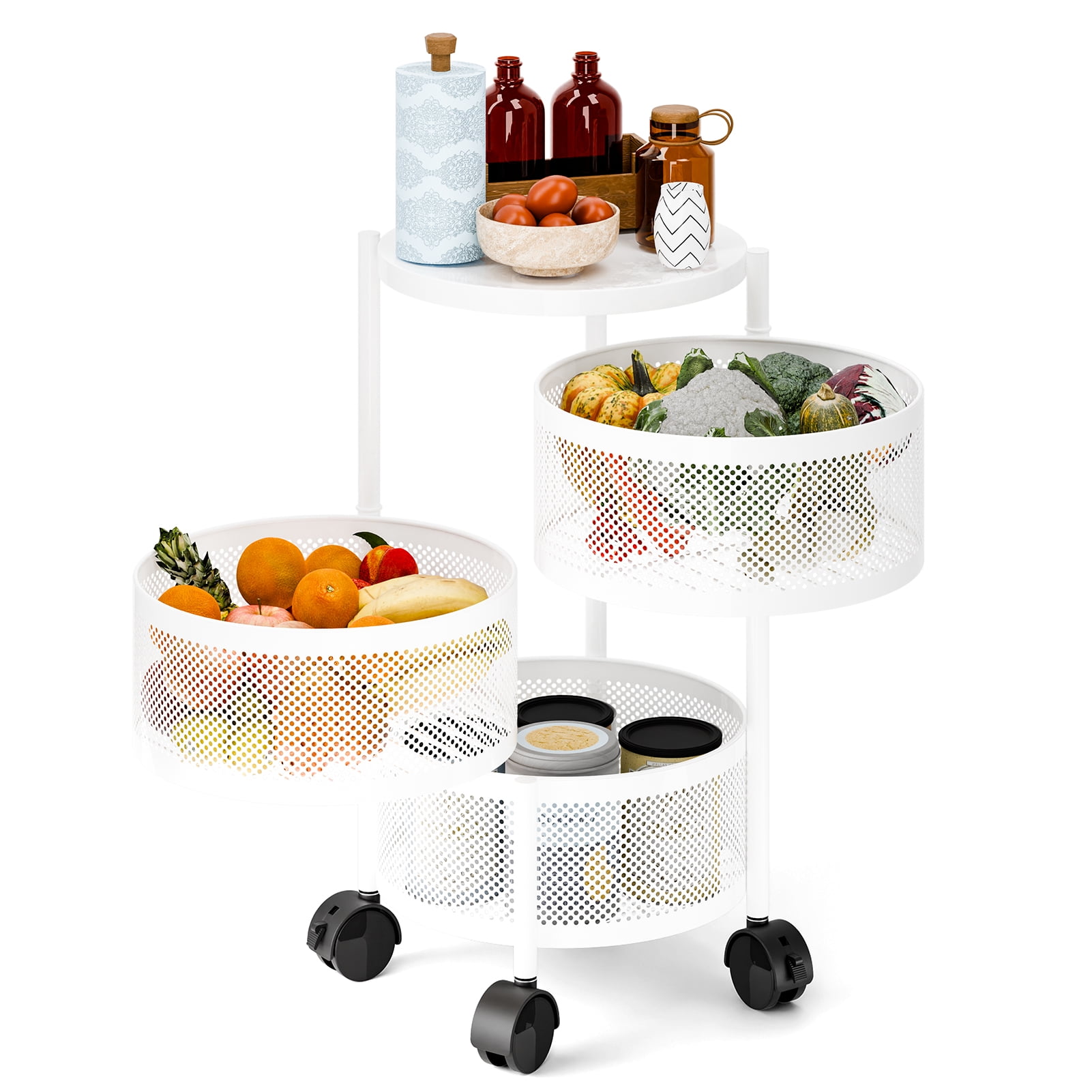 Nanly 3 Tiers Rotating Kitchen Storage Rack, Circular Rotating Basket ...