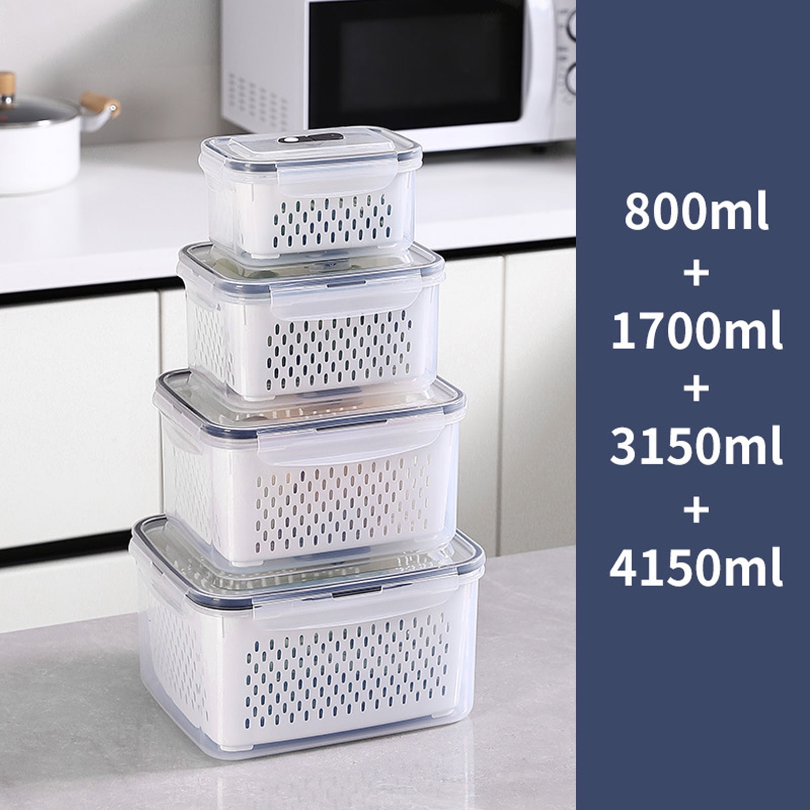 Nanly 4-Pack Fruit Storage Containers for Fridge, Double-Layer Food ...