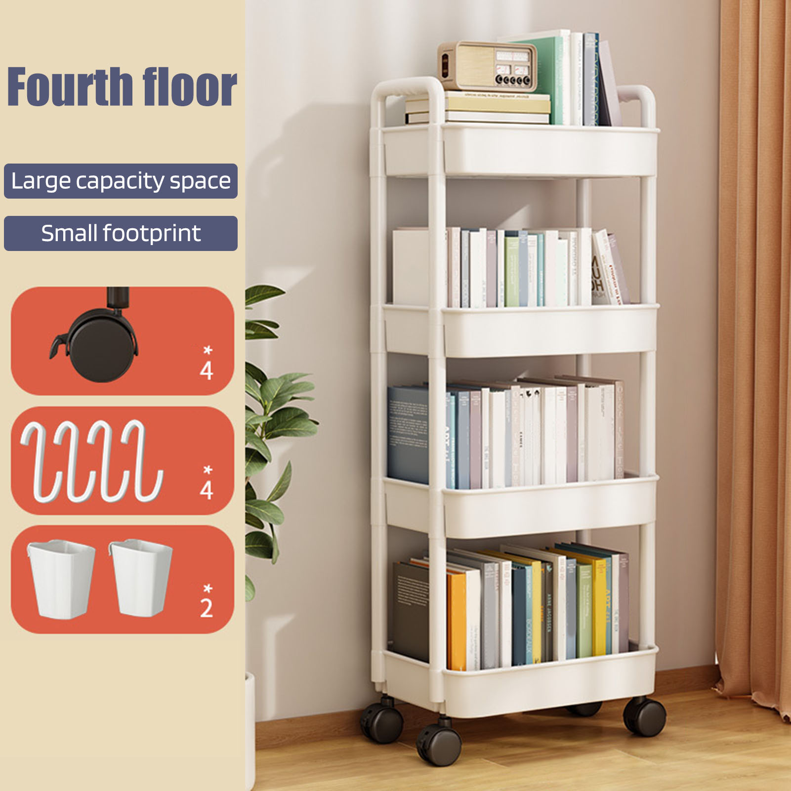 Nanly 4-Tier Rolling Utility Cart with Wheels, Multi-Functional Storage ...